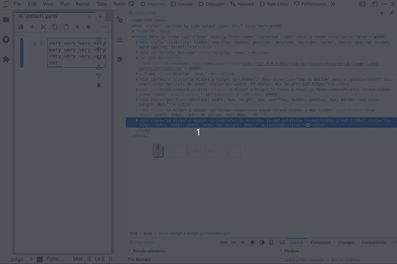 Long completion of long token on narrow screens results in completer hidden as "out of view ...
