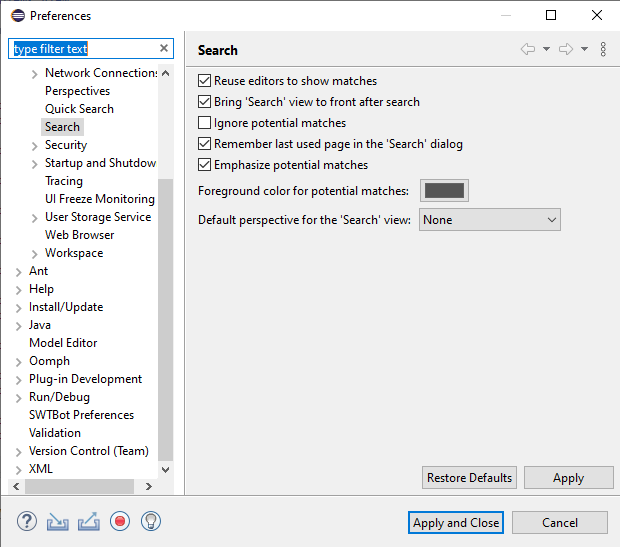 The Default Button In Filtersconfigurationdialog Is In The Wrong Section · Issue 85 · Eclipse