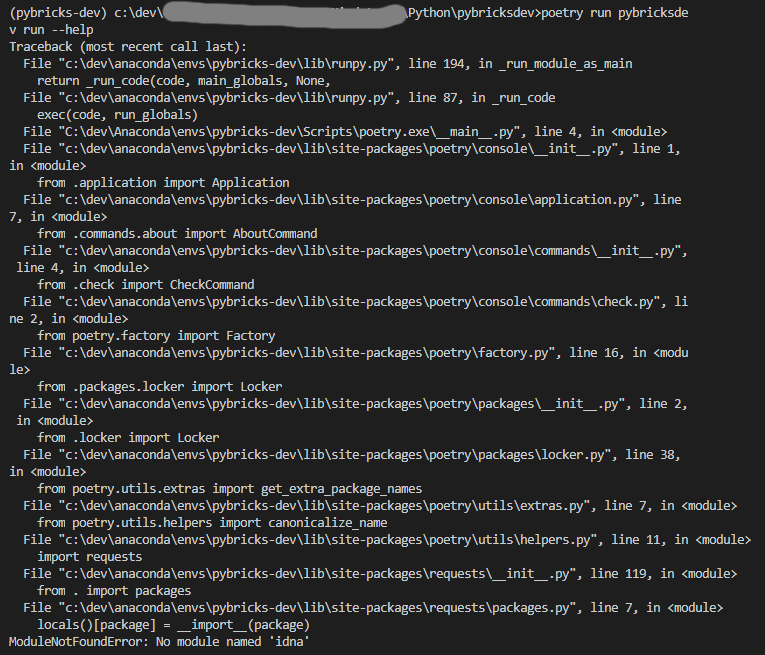 [Bug] idna module missing in pybricksdev environment (Poetry install file?) · Issue #206 ...