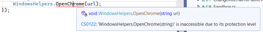 If a method is inaccessible due to its protection level, then Ctrl + . should make it public ...