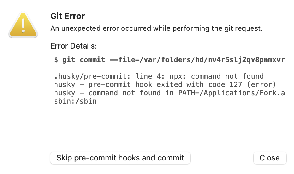 Incorrect $PATH variable in pre-commit exec environment · Issue #1227 · fork-dev/Tracker · GitHub