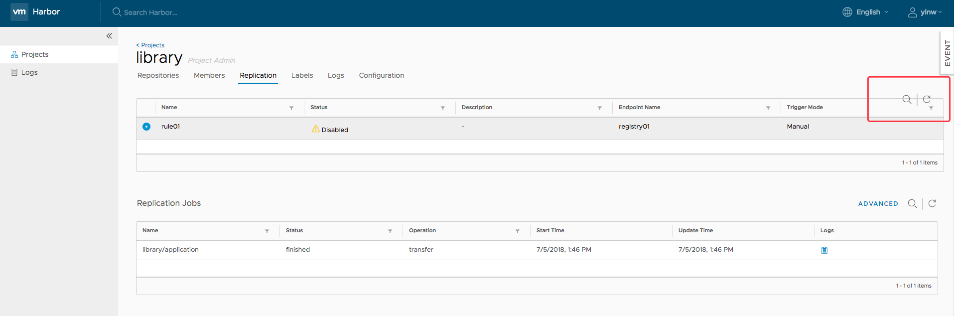 The Search And Refresh Button Overlap The Replication Rule List · Issue 5317 · Goharborharbor