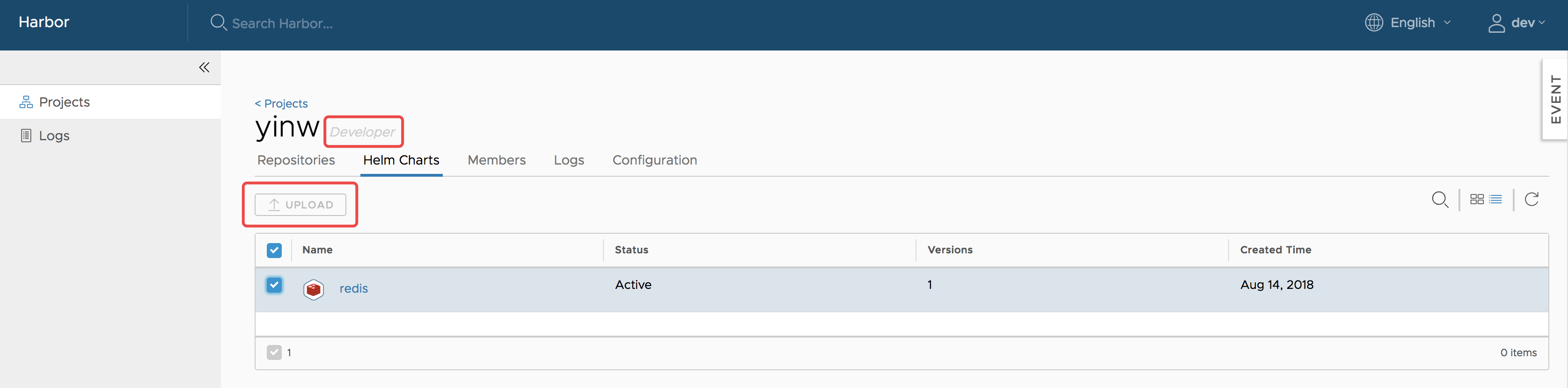 The "UPLOAD" button in "Helm Charts" tab is disabled when login as a developer · Issue #5597 ...