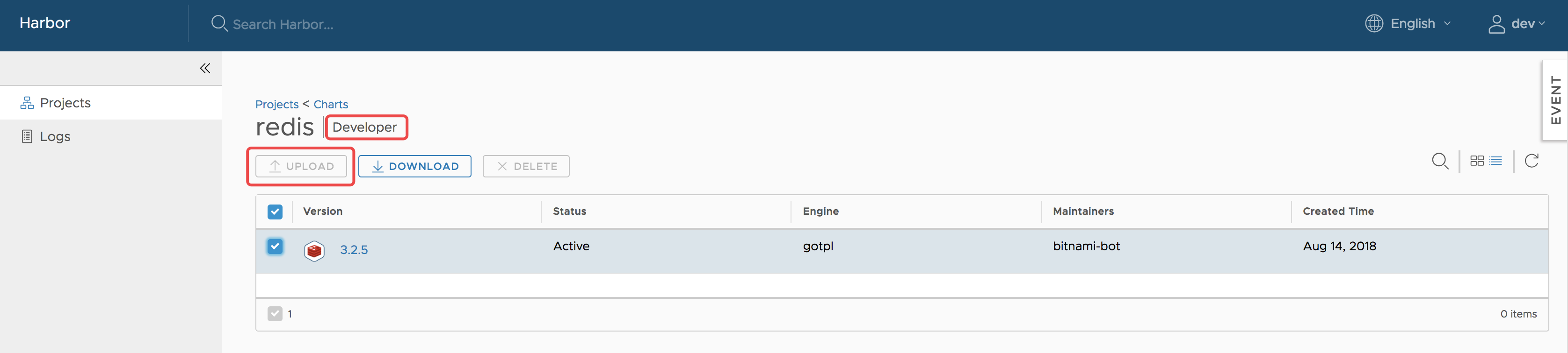 The "UPLOAD" button in "Helm Charts" tab is disabled when login as a developer · Issue #5597 ...