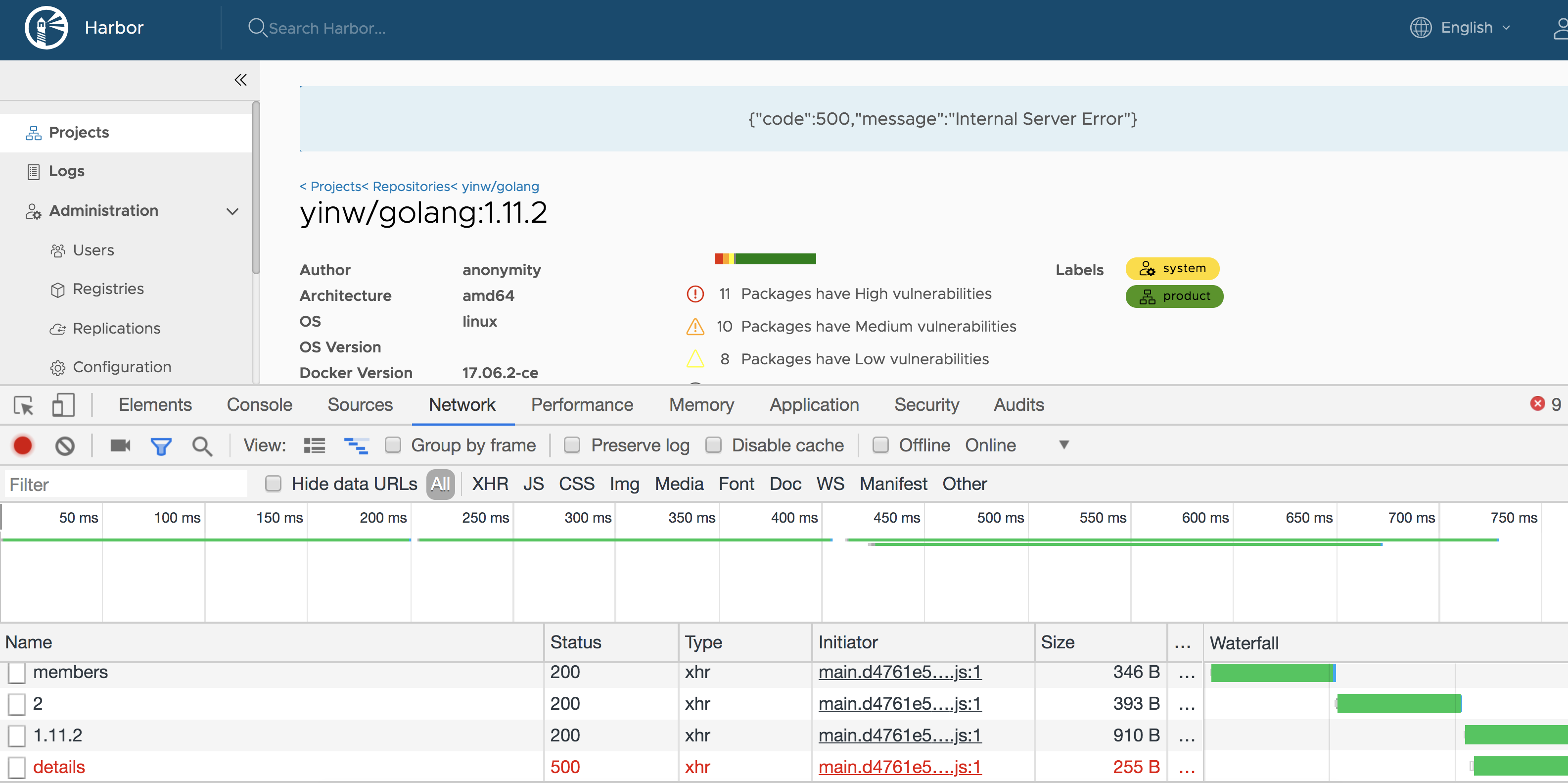Got internal server error when getting the vulnerability details after ...