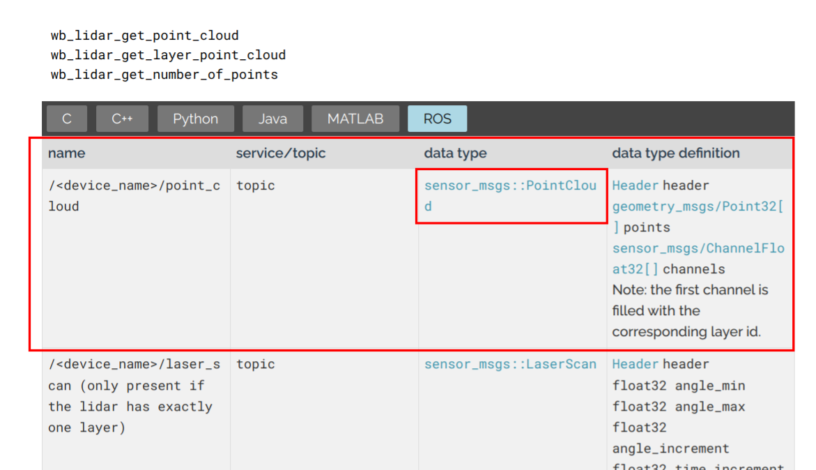 the data type of the topic “point cloud” · Issue #668 · cyberbotics/webots_ros2 · GitHub
