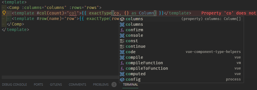 No autocomplete for slot bindings · Issue #3658 · vuejs/language-tools · GitHub