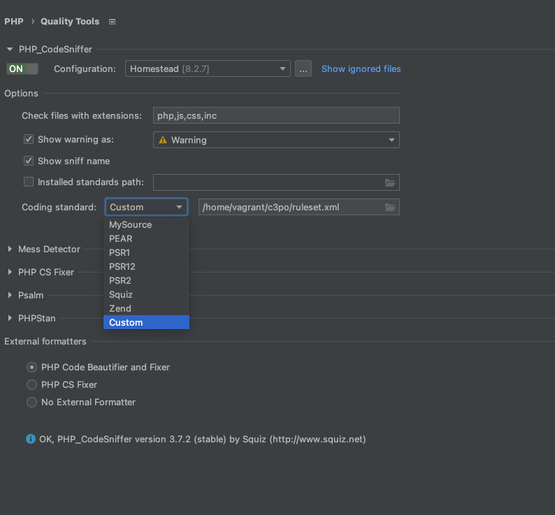 Installed The Package But Unable To Configure Phpcs On Phpstorm · Issue 115 · Tighten Duster