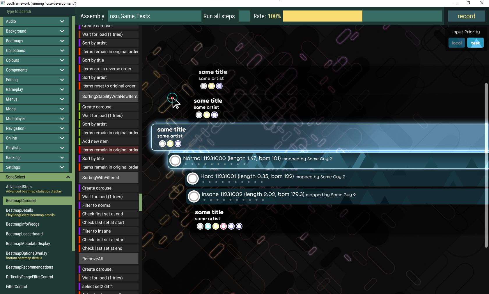 Failing test step (SongSelect > BeatmapCarousel ...