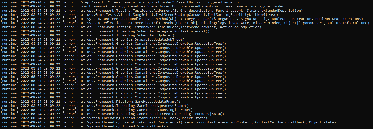 Failing test step (SongSelect > BeatmapCarousel ...