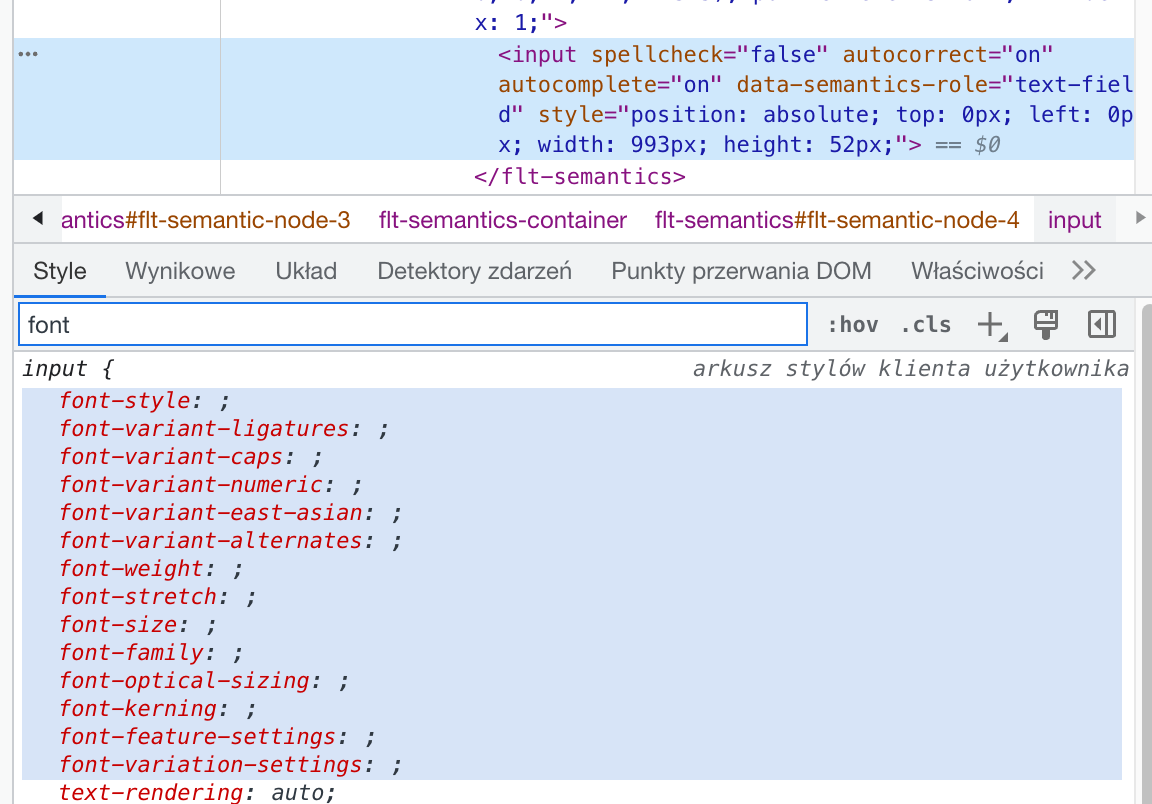 `ensureSemantics()` makes TextField font related properties in dev tools empty · Issue #129233 ...
