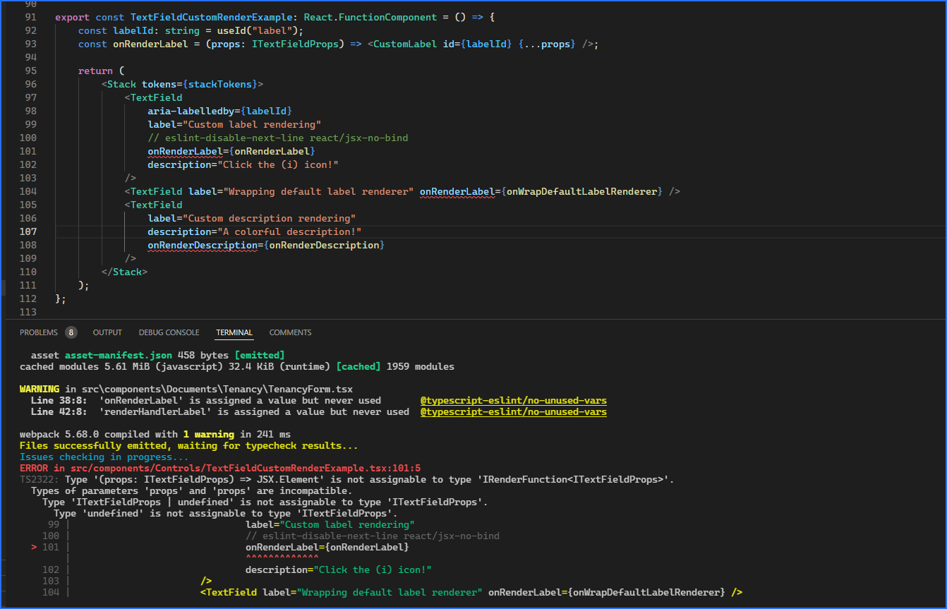 Custom Rendering For Textfield Control Is Not Working As Described In Fluent Ui Sample Code 3779