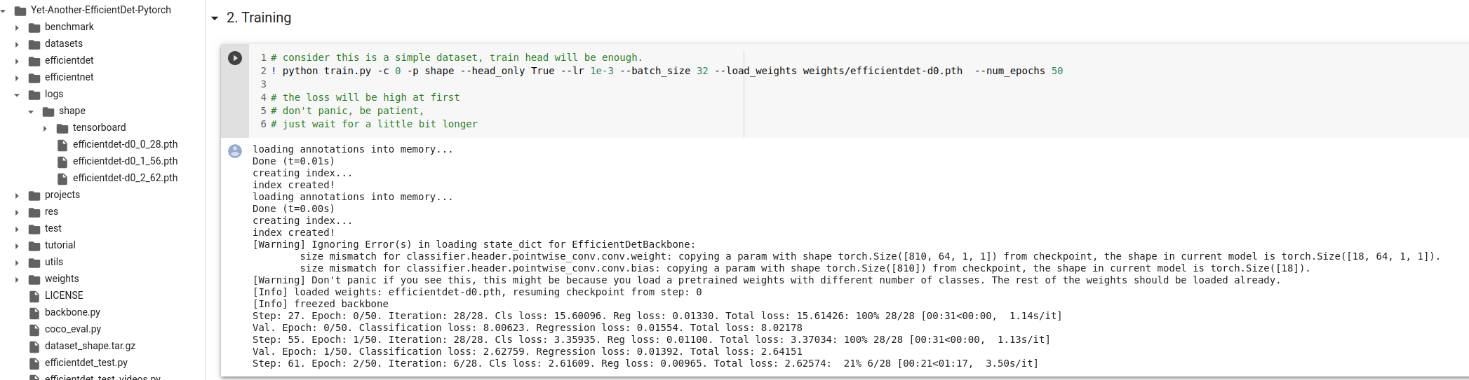 After load_weight loss become huge · Issue #169 · zylo117/Yet-Another-EfficientDet-Pytorch · GitHub