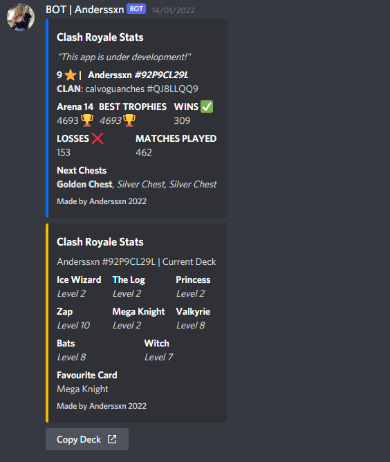 GitHub - Anderssxn/Clash-Royale-Stats: A python discord bot that display clash royale users stats