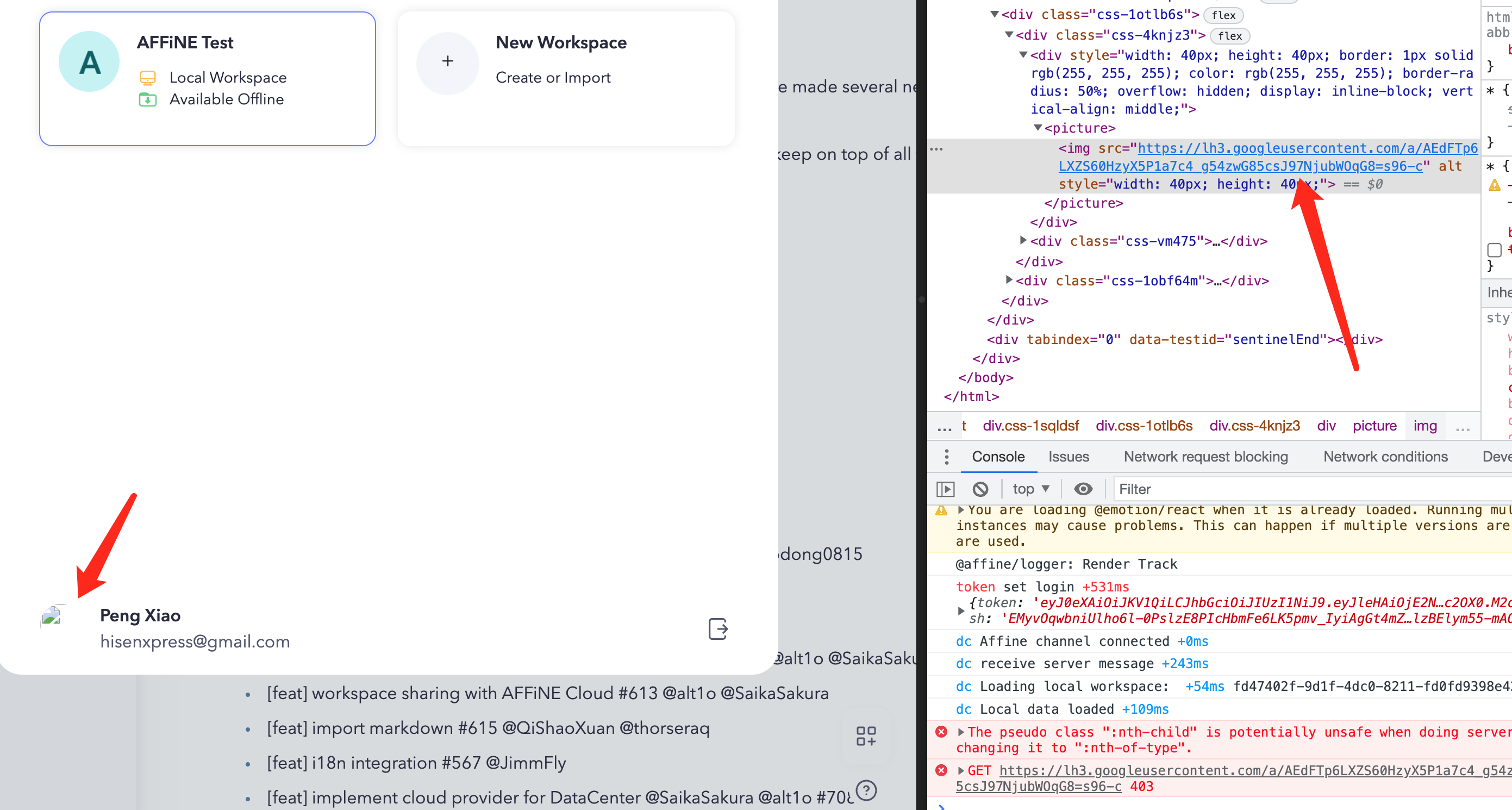Google avatar image cannot be loaded · Issue #930 · toeverything/AFFiNE · GitHub