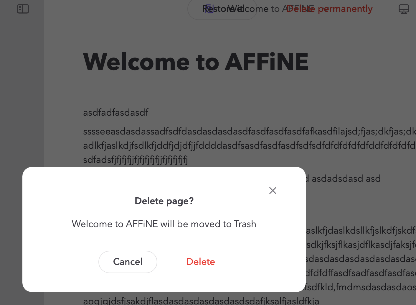 Delete Page Ui Issues · Issue 2123 · Toeverything Affine · Github
