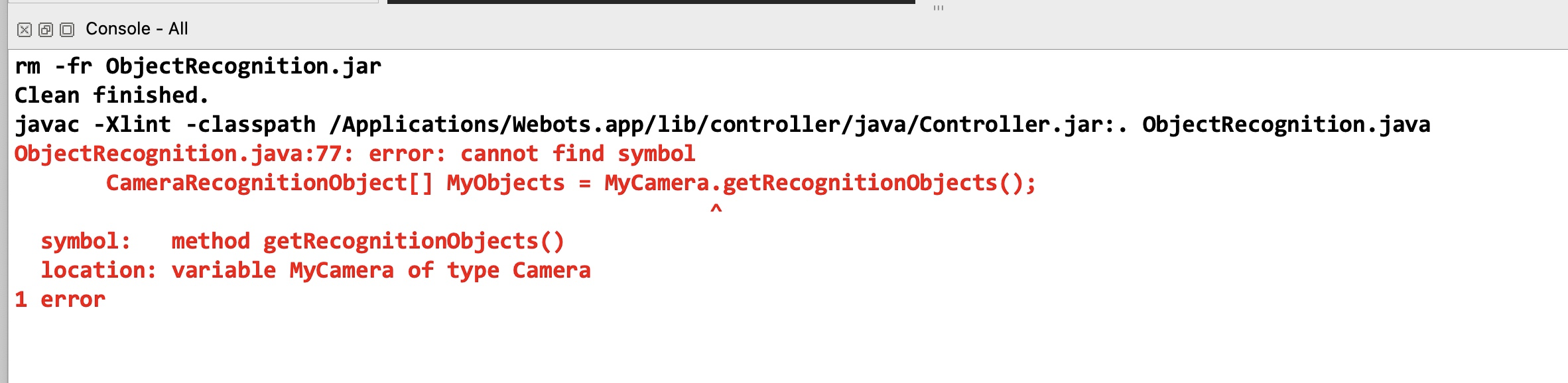 getRecognitionObjects() method not recognized for Java · Issue #3139 · cyberbotics/webots · GitHub