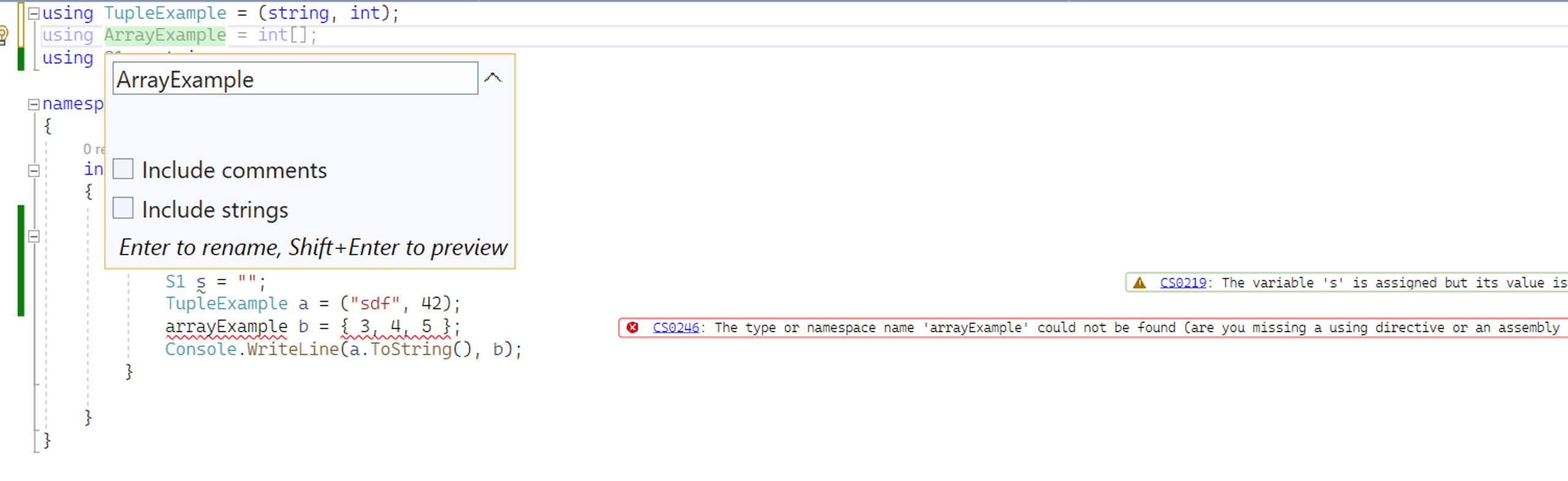 Rename Does Not Work With Alias To Any Type For Tuples And Arrays · Issue 67640 · Dotnet
