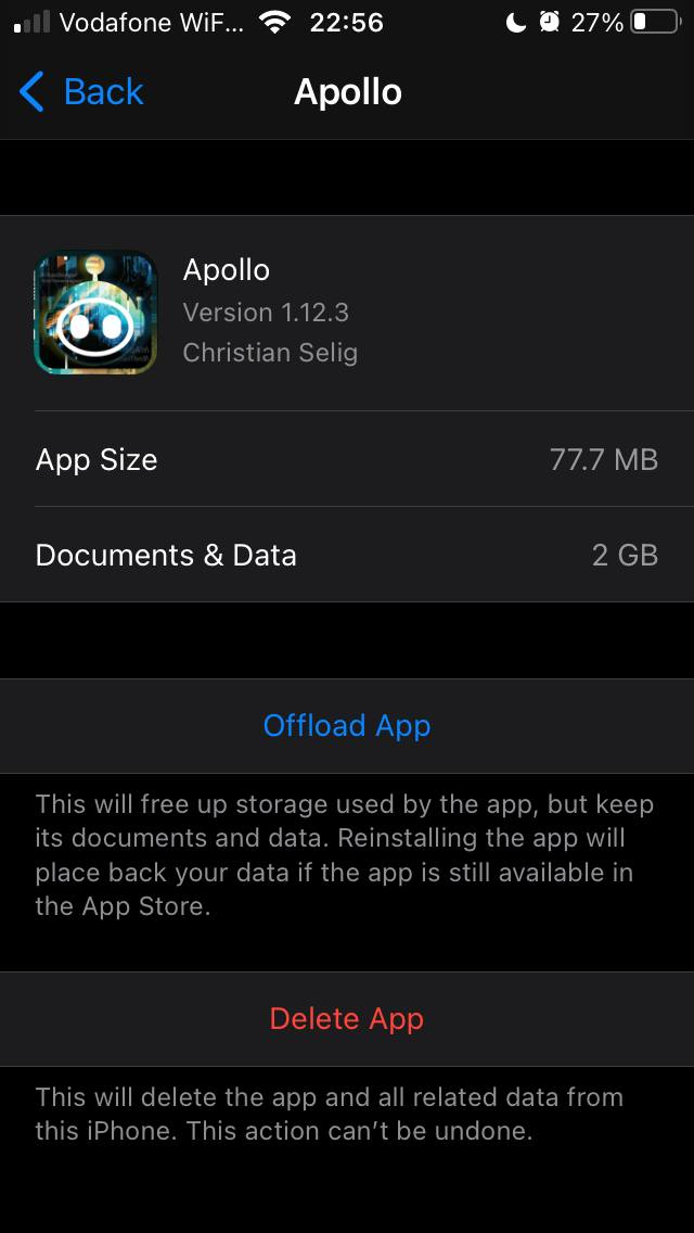 Apollo high storage usage after cache and safari cache cleared · Issue #1701 · christianselig ...