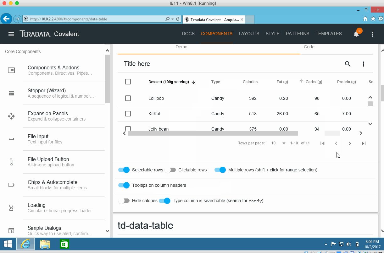 Bug Demo For Data Table Is Not Working Properly In Ie11 · Issue 903 · Teradatacovalent · Github