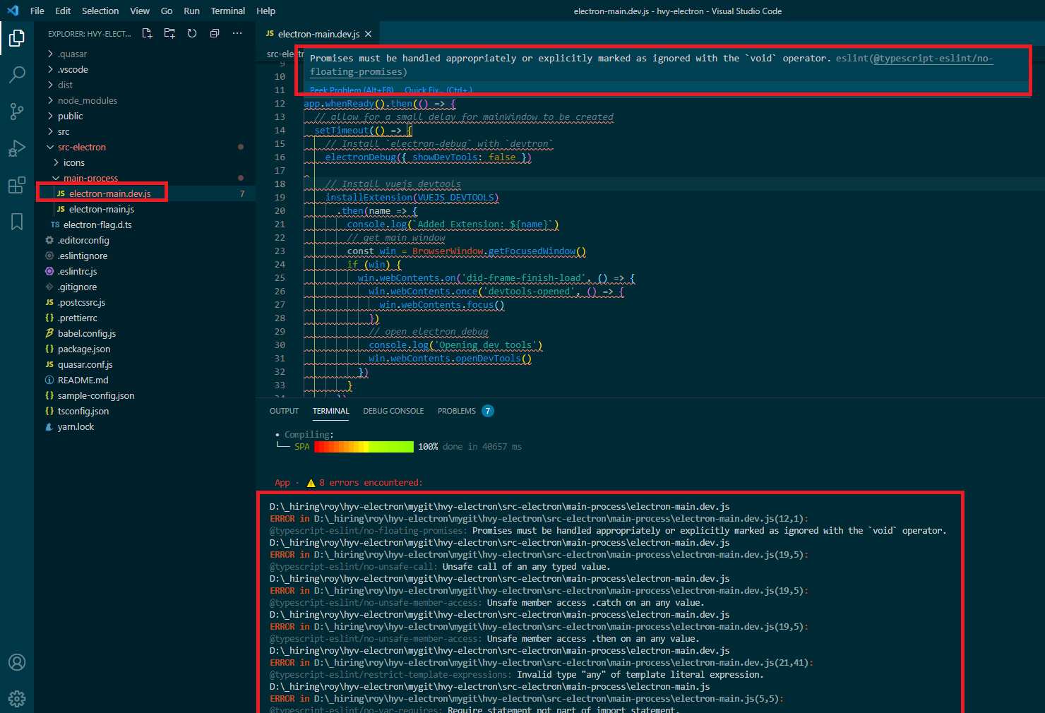 I Can T Build The Quasar By The Tslint Issue Of Electron Main Dev Js Electron Main Js I Did