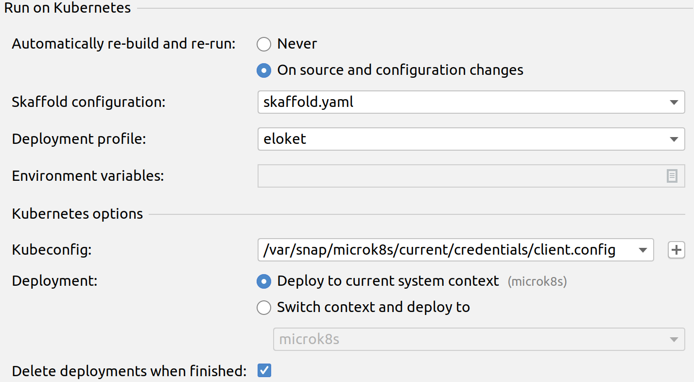 cloud code: Kubernetes - run configuration keeps reverting to defaults ...