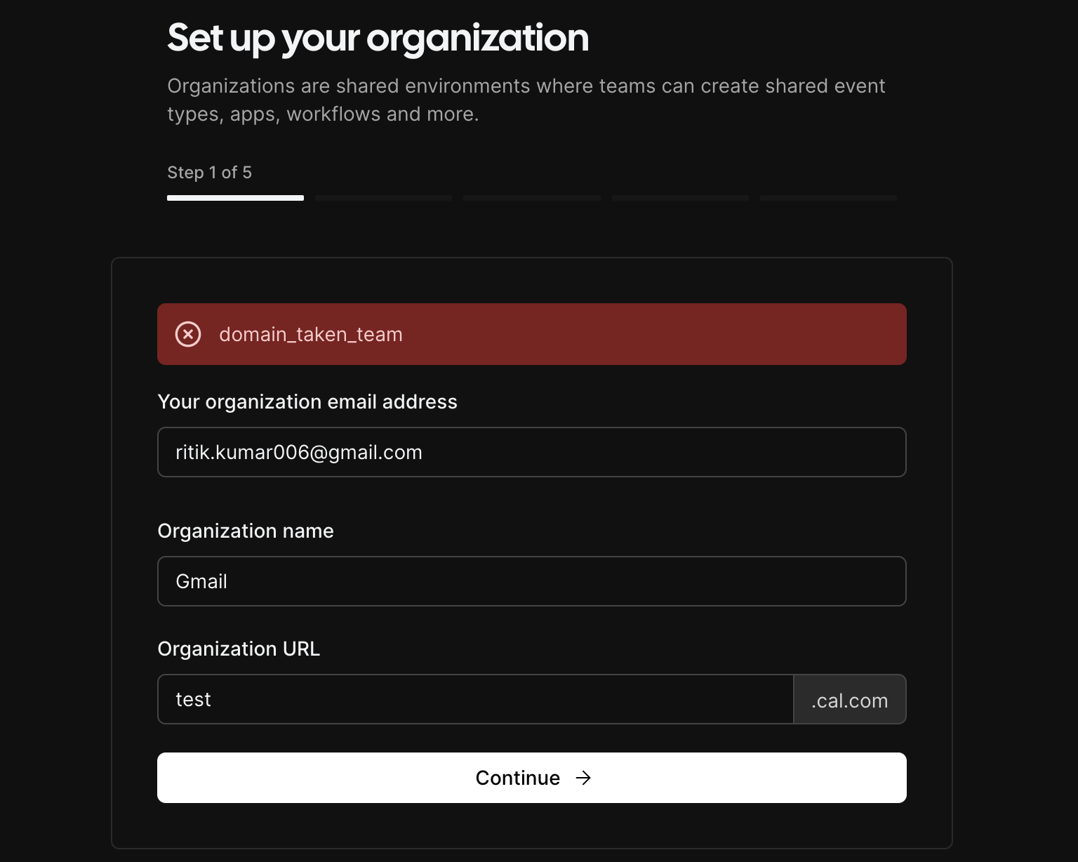 Incomplete error message for domain clash while creating a new organization. · Issue #9874 ...