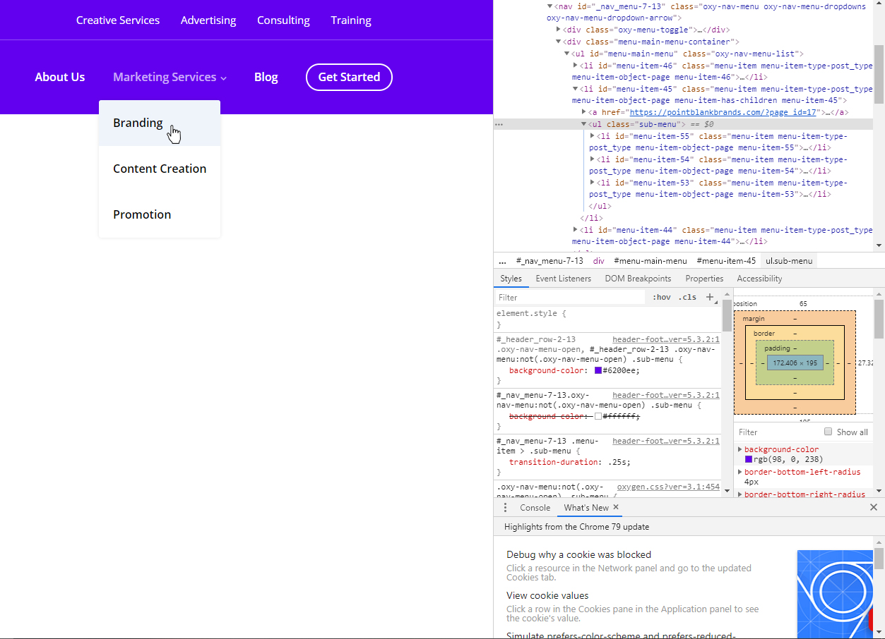 Menu drop down is auto inheriting header row background color · Issue ...