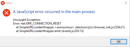 Uncaught Exception: ERR_CONNECTION_RESET at browser_init.js:2536:21 ...