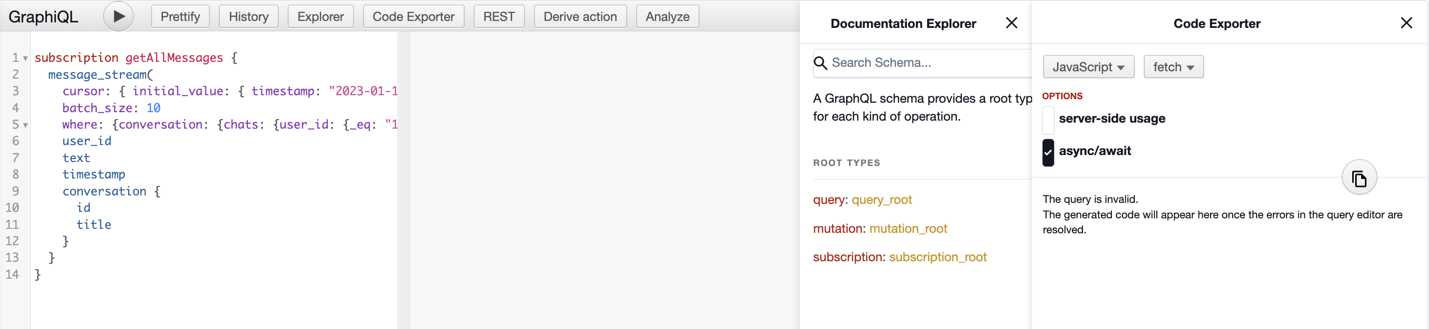 Code Exporter Does Not Work With Subscriptions · Issue 9385 · Hasura