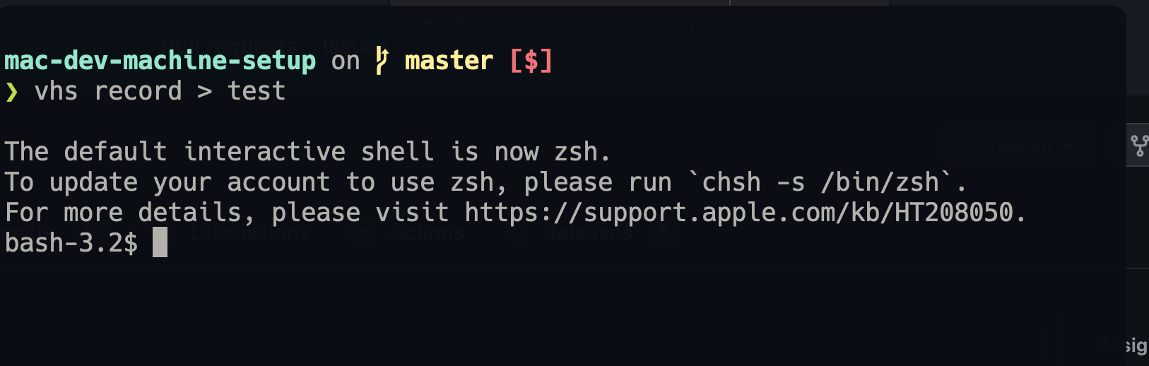 vhs record command takes me out of zsh and into bash on Mac OS · Issue #255 · charmbracelet/vhs ...