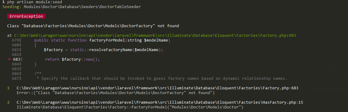Class "Database\Factories\Modules\Doctor\Models\DoctorFactory" not found · Issue #1247 · nWidart ...