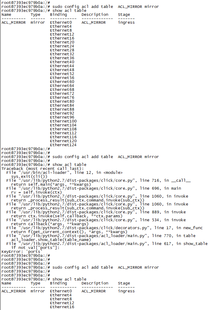 [ACL BUG] A regular python trace error print when config acl table · Issue #4934 · sonic-net ...