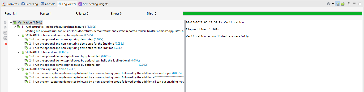 Katalon reports Cucumber steps do not have matching glue code when using regex with optional ...