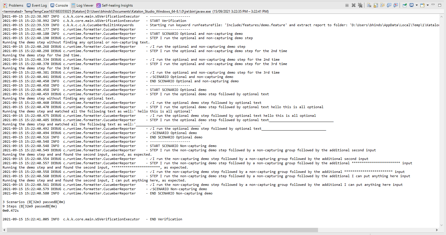 Katalon reports Cucumber steps do not have matching glue code when using regex with optional ...