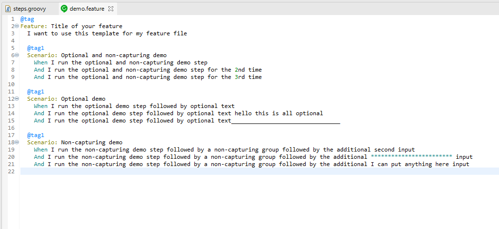 Katalon reports Cucumber steps do not have matching glue code when using regex with optional ...
