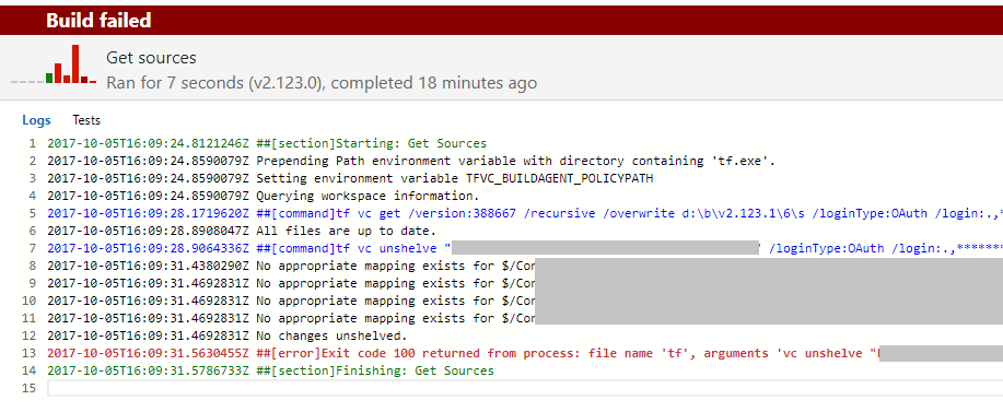Errors from invoking TF.exe are only logged as output · Issue #1229 · microsoft/azure-pipelines ...