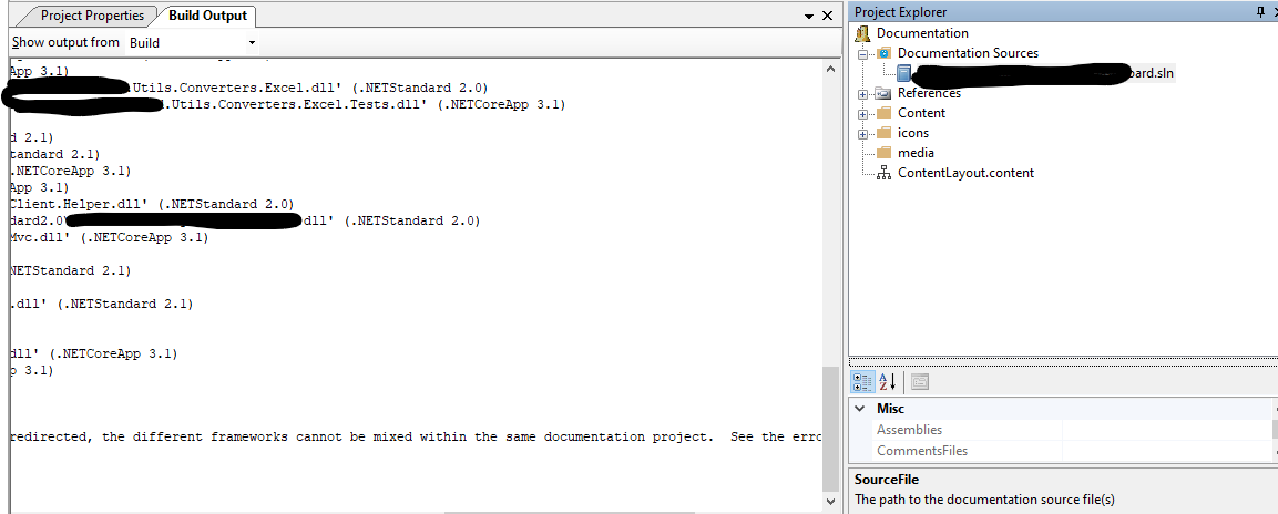 SHFB: Error BE0070: Differing framework types were detected in the documentation sources (while ...