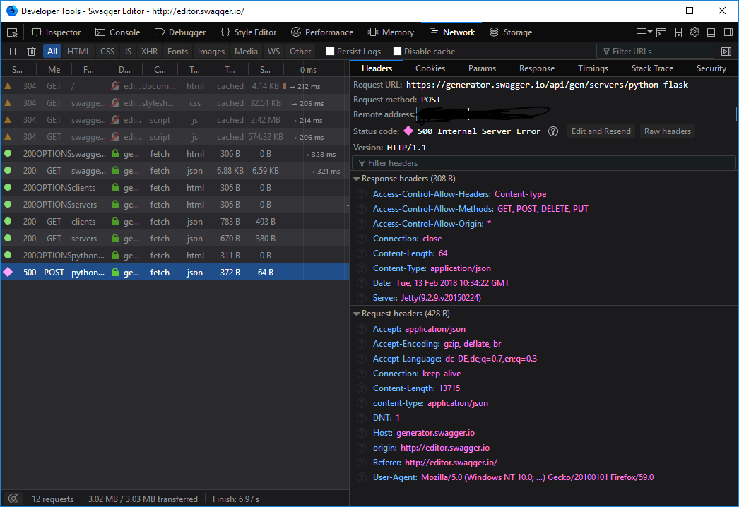 Generate Server functionality is not working in the online version (https://editor.swagger.io ...