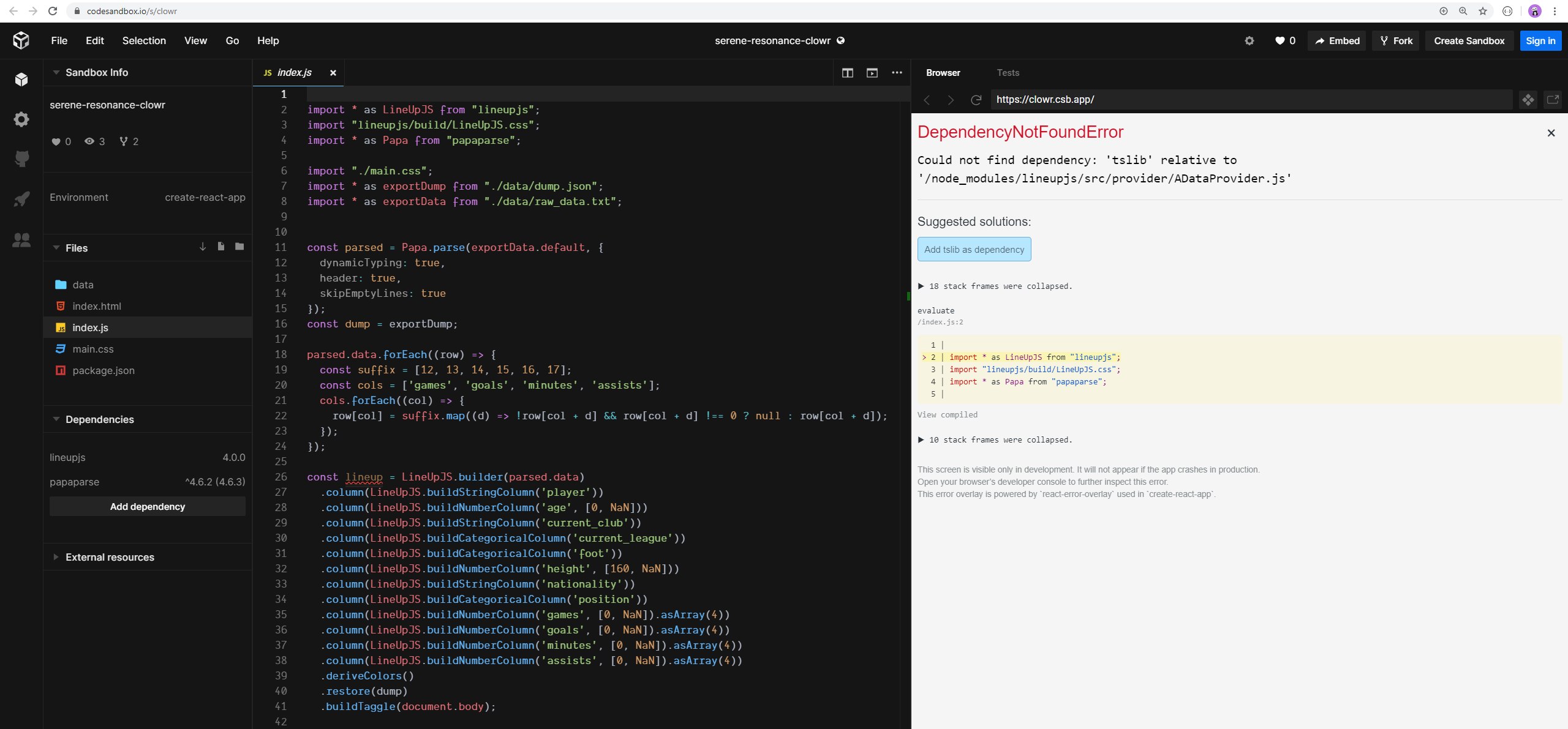 Missing tslib for CodeSandbox export · Issue #358 · lineupjs/lineupjs · GitHub