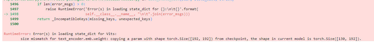 [Bug] RuntimeError: Error(s) in loading state_dict for Vits: · Issue #1381 · coqui-ai/TTS · GitHub
