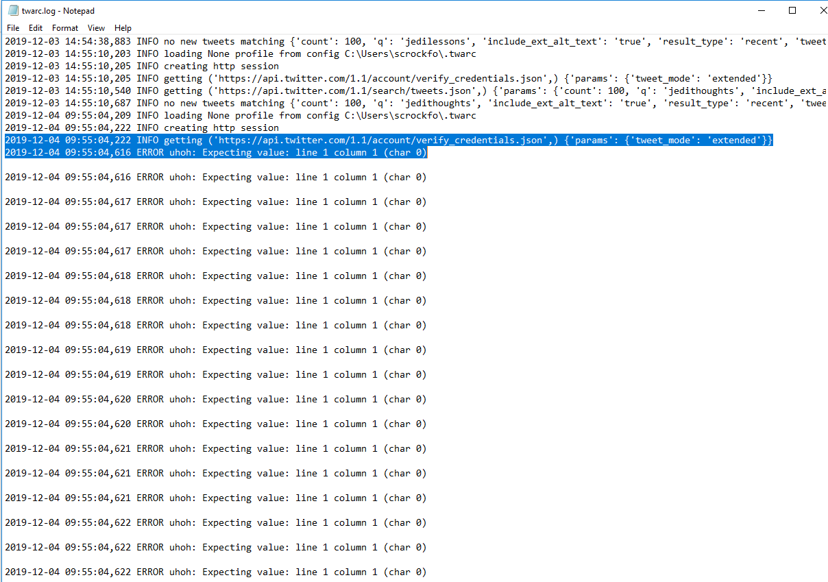 Dehydrated file empty · Issue #304 · DocNow/twarc · GitHub