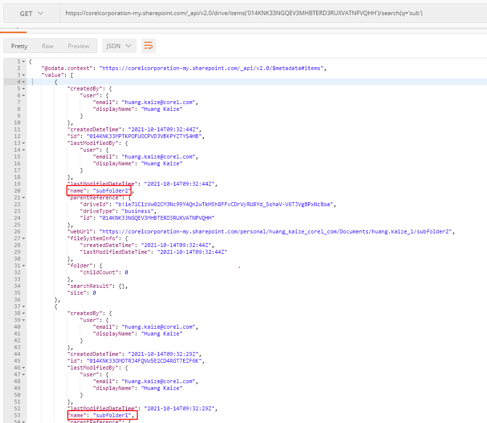 The search API does not work when searching under a folder hierarchy ...