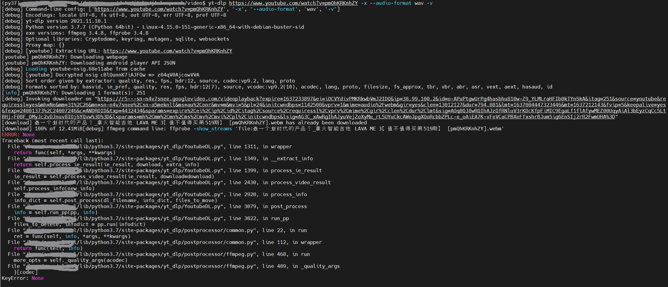 Can't extract audio in wav format from youtube video · Issue #1704 · yt ...