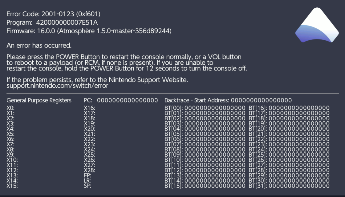 Atmosphere 15.0 boot error 2991-0123 (0xF1601) · Issue #2071 · Atmosphere-NX/Atmosphere · GitHub