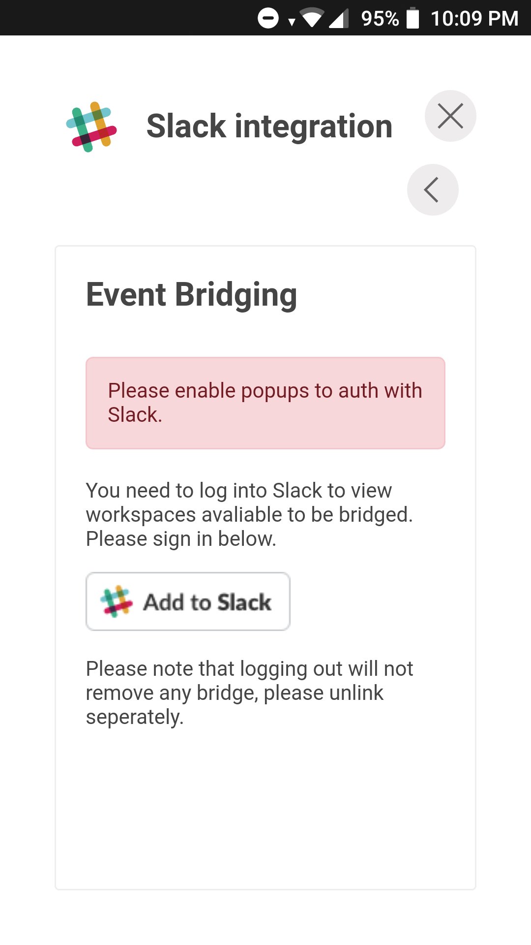 Can't add Slack integration: Please enable popups to auth with slack · Issue #2768 · element-hq ...