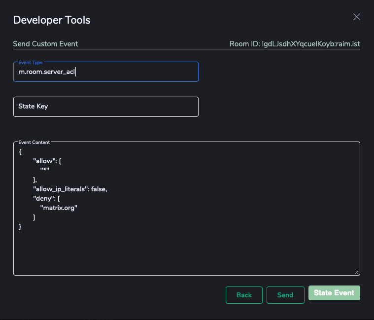 Sending ACL that denies matrix.org bans all homeservers · Issue #5468 ...