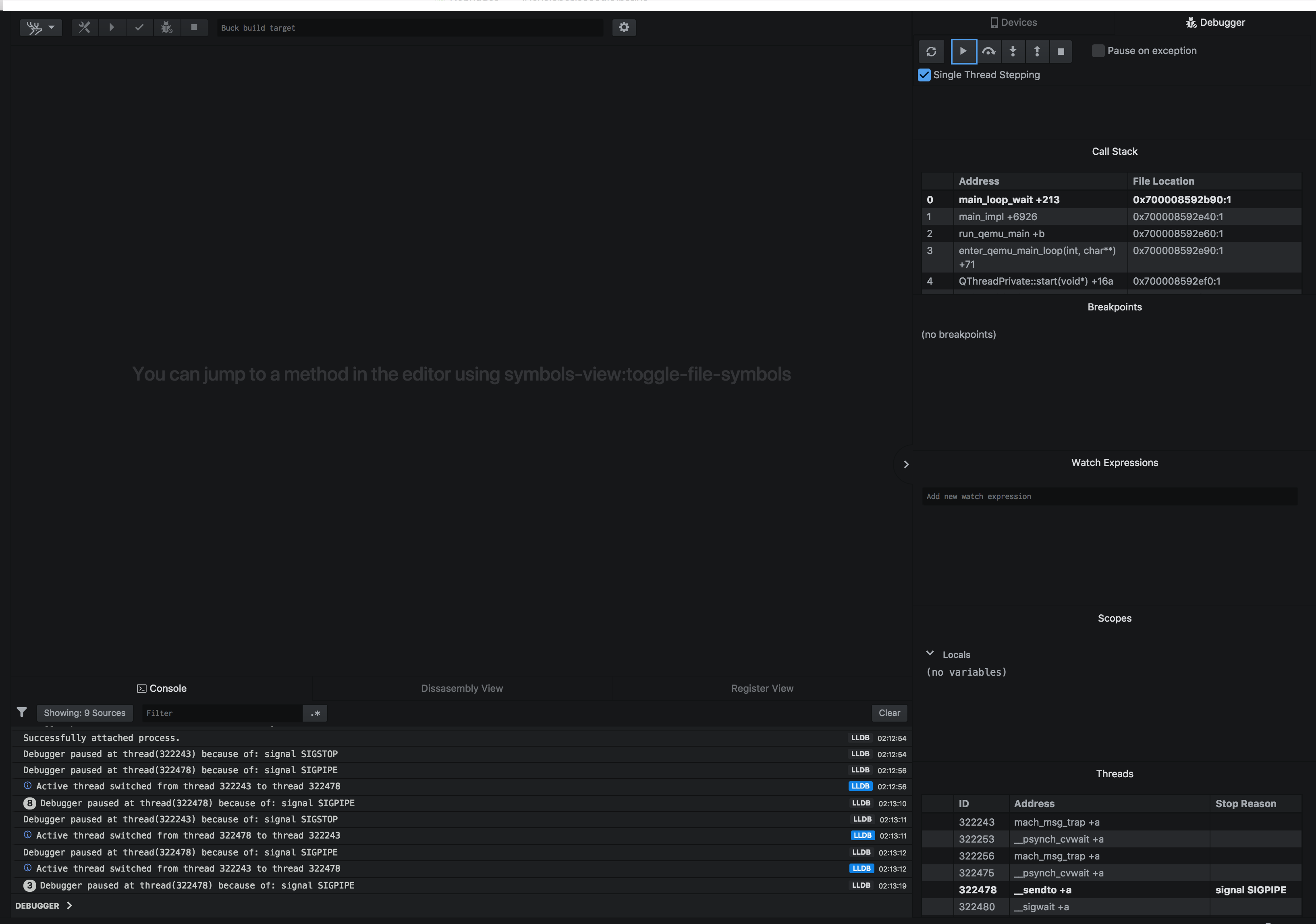 Nuclide debugger keeps pausing (no breakpoints set) · Issue #1382 · facebookarchive/nuclide · GitHub