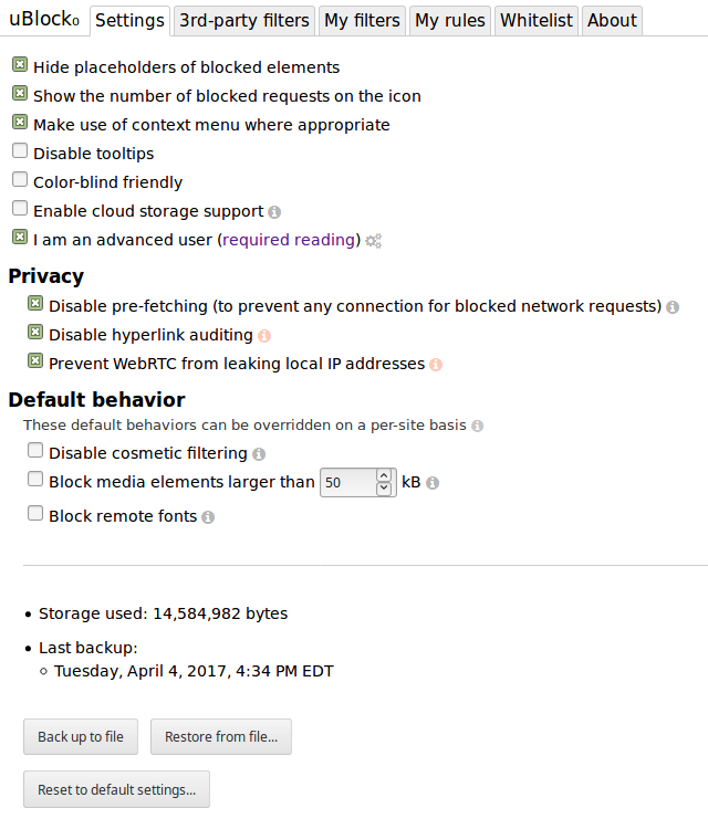 Dashboard: Settings · gorhill/uBlock Wiki · GitHub