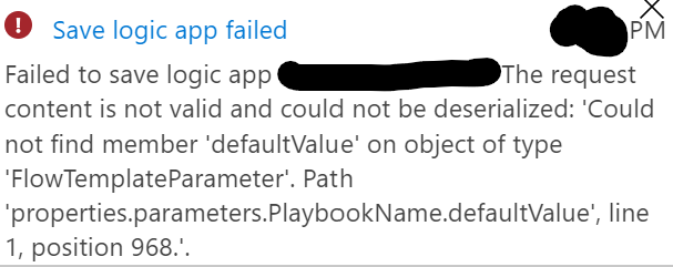 Playbooks cannot be saved. The request content is not valid and could not be deserialized ...
